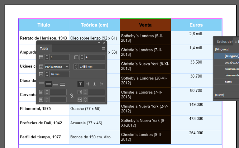 Crear tablas en Indesign fácilmente con estilos